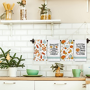 AnyDesign 4 Pack Fall Kitchen Dish Towel Thanksgiving Leaves Pumpkins Tea Towels 18 x 28 Inch Autumn Rustic Vintage Fall Harvest Dishcloth Hand Drying Cloth Towel for Holiday Kitchen Cooking Baking