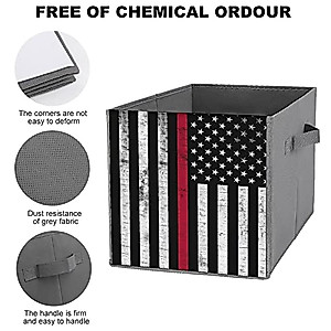 US Firefighter Support Flag Storage Bins Cubes Foldable Fabric Organizers with Handles Clothes Bag Book Box Toys Basket for Shelves Closet 10.6"