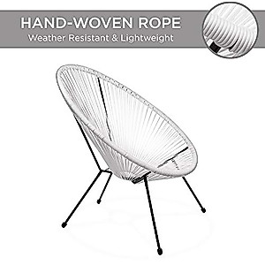 Best Choice Products 3-Piece Outdoor Acapulco All-Weather Patio Conversation Bistro Set w/Plastic Rope, Glass Top Table and 2 Chairs - White