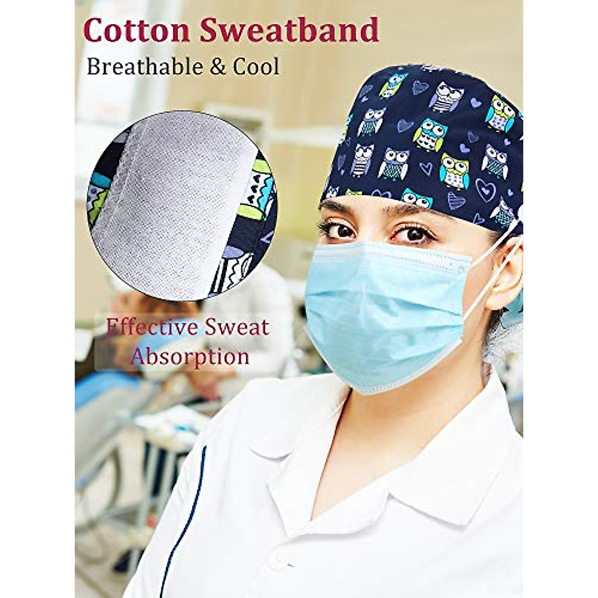 8 Pieces Working Caps with Button Tie Back Hats with Sweatband for Women Men (Animal Style)