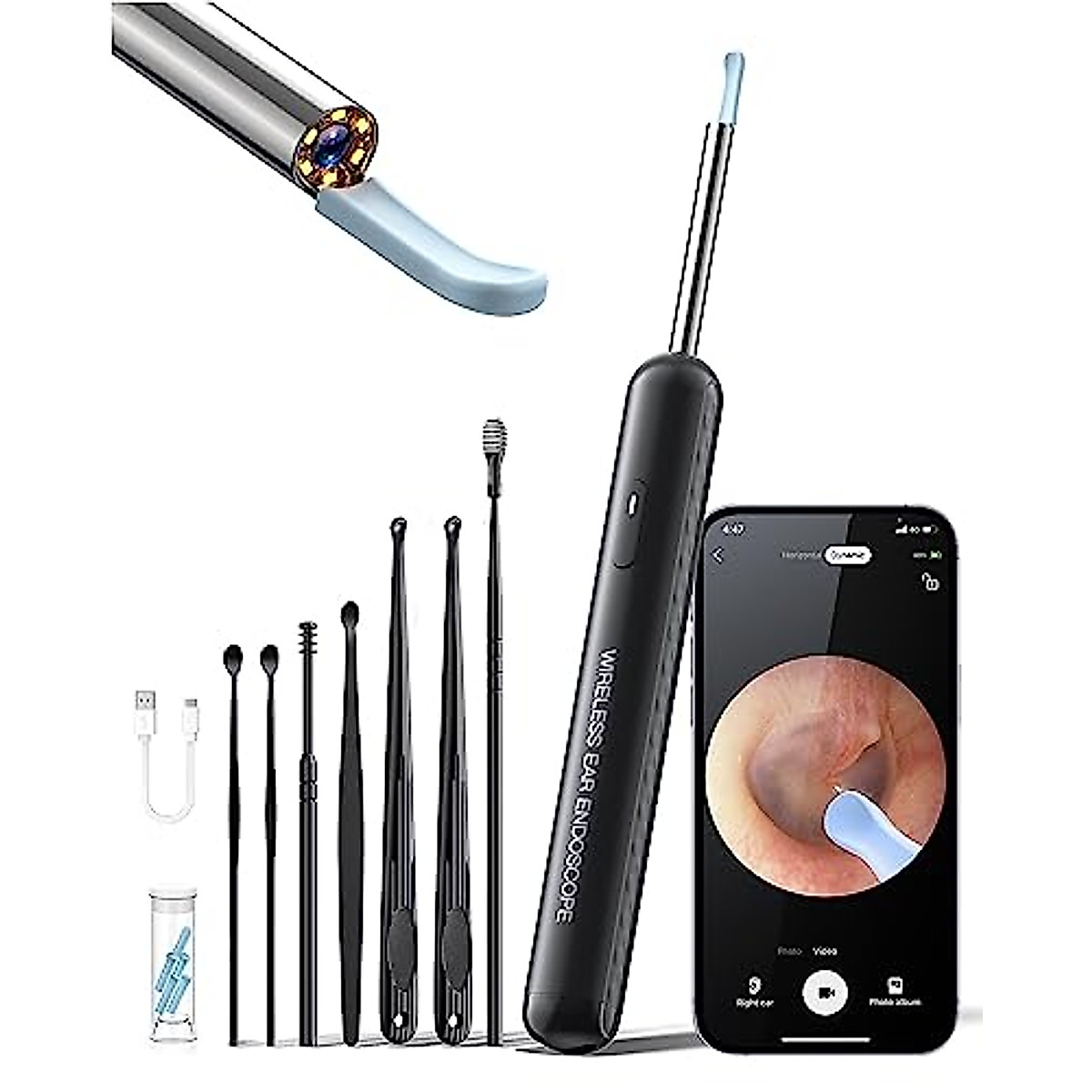 Ear Wax Removal, Ear Cleaner Camera with 1080P, Ear Cleaning Kit with 6 Ear Pick, Ear Camera for iPhone, iPad, Android Phones, with 8 Pcs Ear Set