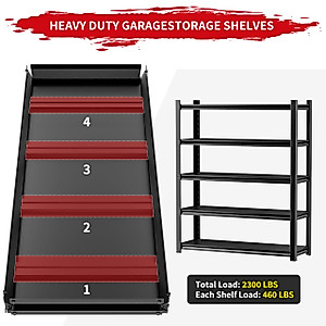 OLLRRACT Garage Shelving, 72 "H Storage Shelves,Heavy Duty Shelving Units and Storage Loads 2500LBS, Adjustable 5 Tier Metal Shelving for Garage Warehouse 15.7" D x 35.3" W x 72" H