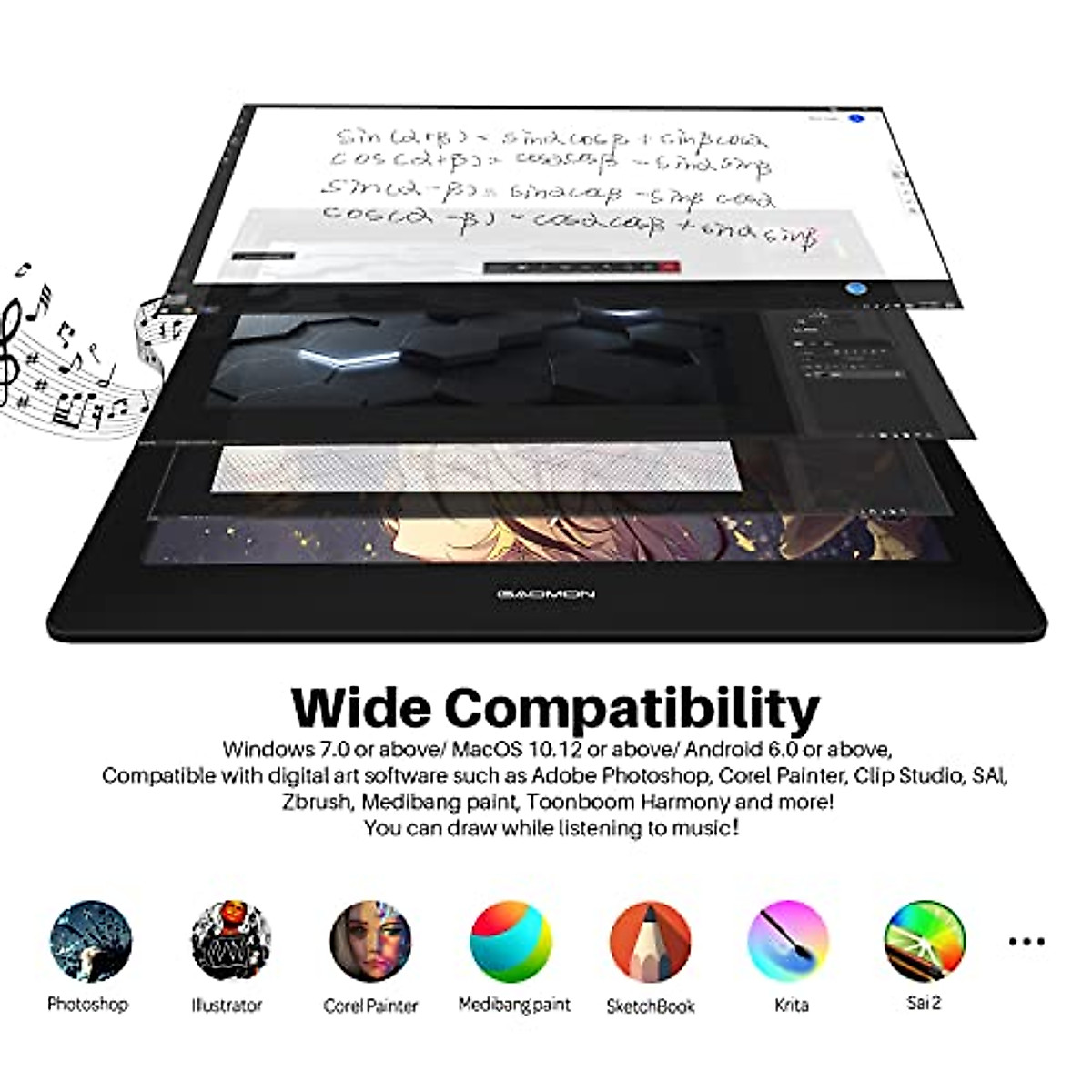 GAOMON PD1320 13.3 Inches Tilt Support Graphics Drawing Tablet with 86% NTSC Full-Laminated IPS Screen Pen Display-Gray