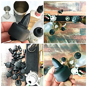 Universal Liquor Pourers with Rubber Dust Caps for Alcohol Bottles, Olive Oil, Syrup, Balsamic Vinegar and More (10 Pack of Pour Spouts)