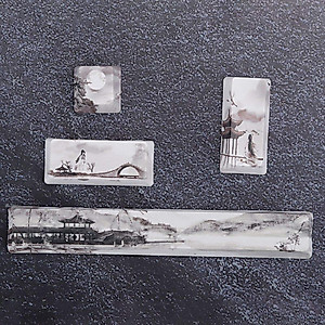 Bewinner1 DIY Keycaps, PTB PC Gaming Mechanical Keyboard Space Keycap ESC Keycap Enter Keycap Numpad Enter Keycap, Universal Computer Keyboards Cap Landscape Painting PTB Grey