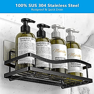 FORAVAN Shower Caddy, 3-Pack Streamlined Shower Organizer, No Drilling Stainless Steel Adhesive Shower Shelf for Inside Shower, Bathroom Organizer Shower Shelves Rack Storage, Matte Black