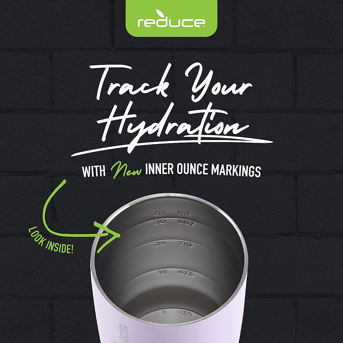 REDUCE Cold1 34 oz Tumbler with Lid and Straw - Vacuum Insulated Stainless Steel Water Bottle for Home, Office or Car; Reusable Cup with Leakproof Flip Lid, Keeps Drinks Ice Cold All Day - Gloss Lilac