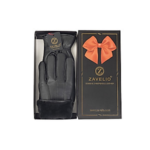 Zavelio Men's Premium Shearling Sheepskin Fur Lined Leather Gloves Black Xlarge