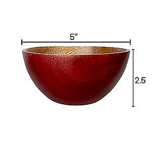 WRIGHTMART Wood Bowl, Set of 4 for Food, Salad, Snacks, Appetizers, Candy, Nut Mixes, Rustic Durable Hand Crafted Acacia Serveware, 5” diameter, Natural Finish, Red Wash Exterior