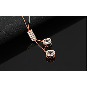 Z-Jeris Women's Crystal Flower Jewelry Tassel Pendant Long Chain Necklace (Rose Gold)