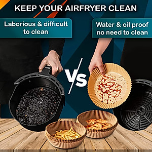 Glamshop Disposable Air Fryer Paper Liners - Round, Oil and Water Proof Parchment Sheets for Basket, Food Grade Brown Liner 100 PCS Non-stick, 7.9''