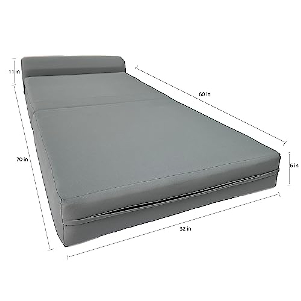 D&D Futon Furniture Gray Sleeper Chair Folding Beds, Convertible Studio Sofa Bed, High Density Foam (70 x 32 x 6 in Thick)