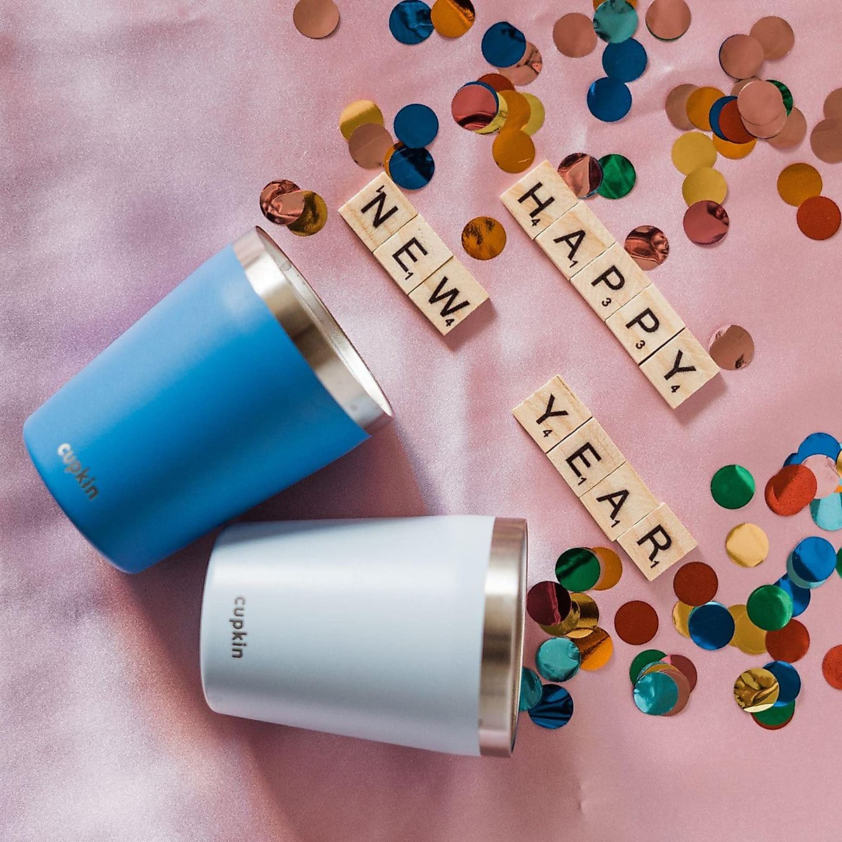 CUPKIN Stackable Stainless Steel Kids Cup Smoothie Tumbler, Powder Coated Insulated Tumblers, BPA Free Lid and Silicone Straw 8 Fl Oz (Pack of 1), Gray