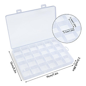 RYKOMO 2 Pack Clear Plastic Organizer Box 24 Grids Plastic Organizer Box with Fixed Dividers Clear Storage Container Jewelry Box for Beads Art DIY Crafts Jewelry Hair Accessories