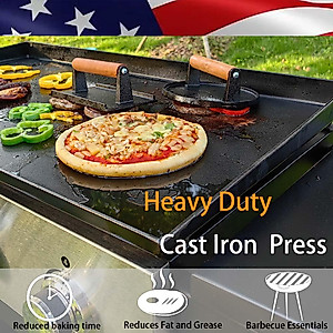 CVLOPWE Double Circle cast Iron Press use in Heavy Duty Steak and Burger Press with Wooden Handle for Grills and Griddles or Flattops