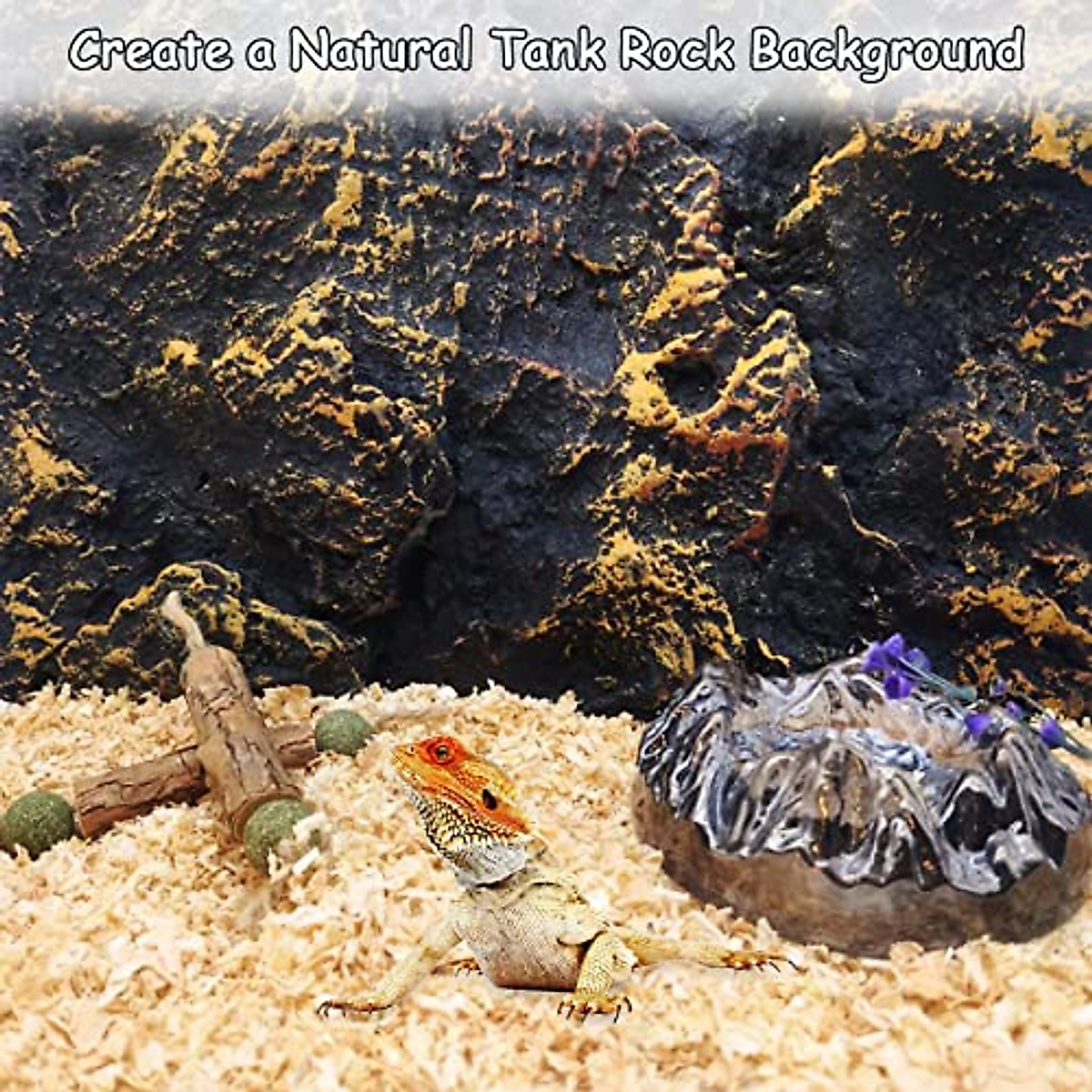 Tfwadmx Rock Terrarium Background 3D Reptile Tank Background Board Amphibian Stereo Backdrop Wall Snake Habitat Decor for Lizard Bearded Dragon Gecko Spider Chameleon Turtle Fish (Yellow Rock)