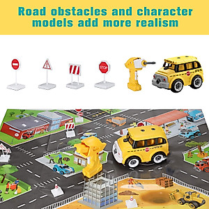 Hautton Take Apart Toy Remote Control School Bus with Toy Drill, Kids STEM Building Learning Toys Gift for Boys Girls 3-7 Years Old