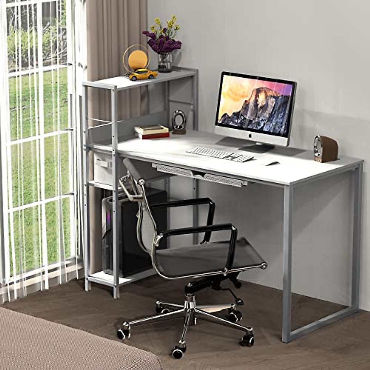 SHW 46-Inch Mission Desk with Side Shelf, White