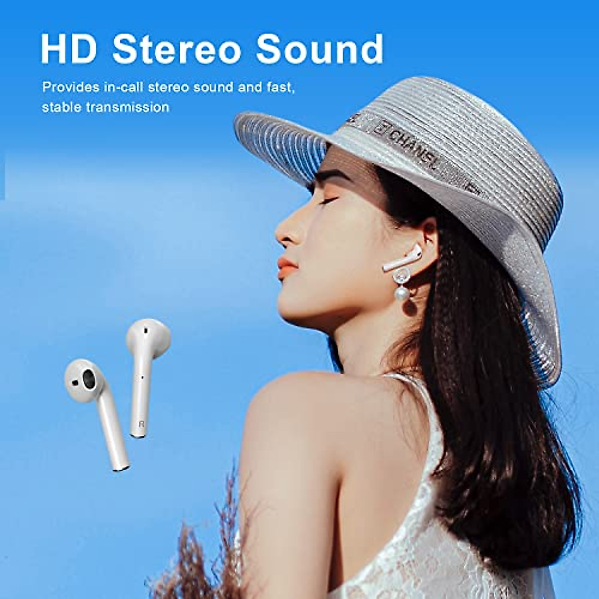 AVOVA True Wireless Earbuds Bluetooth Earphones Compatible with Apple&Android Cell Phone in-Ear Earbuds with Built in Mic,IPX4 Rating,Sweat Resistant Headphones for Sports Fitness Work (White)