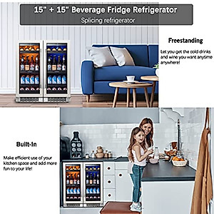 Ca'Lefort Beverage Refrigerator,15" Beverage Fridge and 15" Beverage Cooler Side-by-Side for Chilled Beer Soda or Wine, Built-In for Kitchen Office, Holds 200 Cans