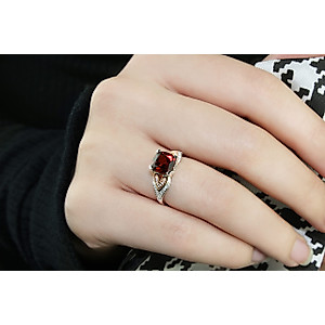 Belantina Heartland By Beverley Mitchell 10K Rose Gold with .925 Sterling Silver Cushion Cut Garnet & Diamond Accented Two Tone Flared Band Statement Ring