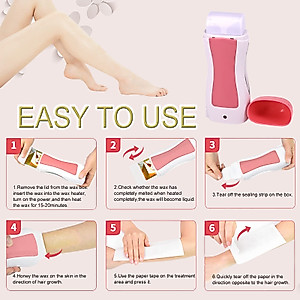 Roll On Wax Kit, Honey Roller Waxing Kit for Sensitive Skin, Hair Removal Roll On Wax Warmer with 2 Wax Roller Cartridge Refill,100 pcs Wax Strips, for Legs Arms and Underarm