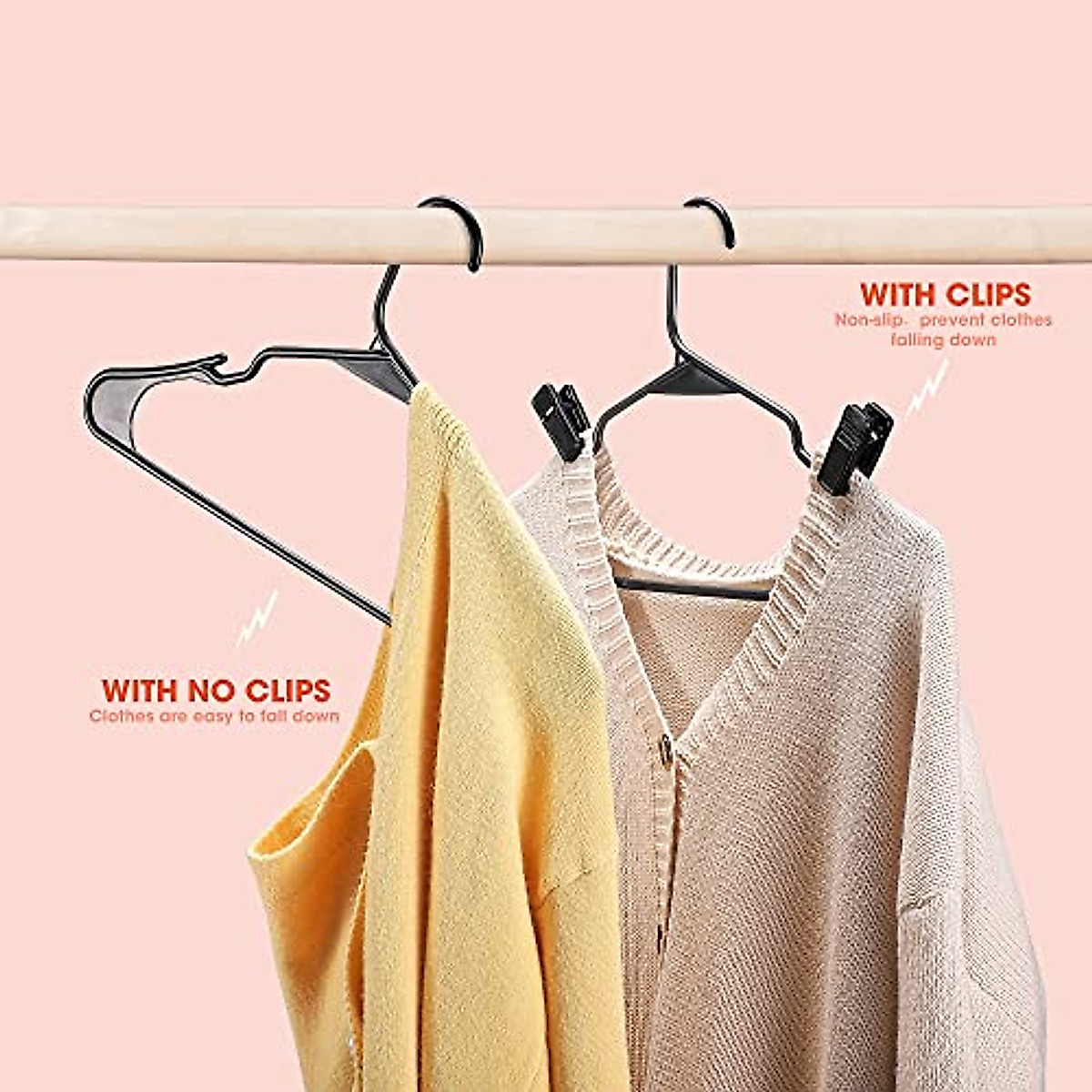 HOUSE DAY Plastic Hanger Clips, Strong Pinch Grip Clips for Use with Slim-line Clothes Hangers, Finger Clips (100Pcs Black)