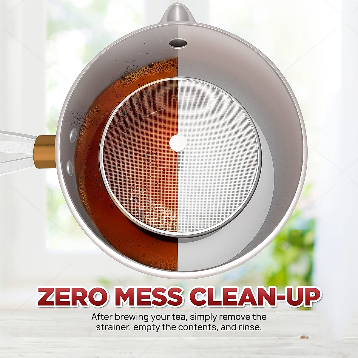 BruChai Brewer - Classic Chai Brewing Pot with Built-In Mesh Strainer - No-Mess Brewing Vessel with Non-Stick Coating - Patented Handy Brew & Pour Steel Teapot with Burn-Proof Handle