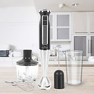 SOLTRONICS 5-in-1 Hand Blender, 5-in-1, 8-Speed 500 Watts Stick Blender with 860ml Food Grinder, 600ml Container, Milk Frother, Egg Whisk for Puree Infant Food, Smoothies, Sauces and Soups, Black