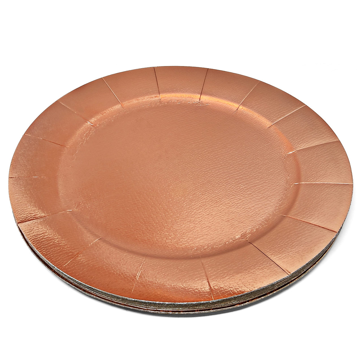 Gift Boutique 24 Disposable Rose Gold Round Charger Plates 13" Dinner Table Serving Tray Heavy Duty Reusable Paper Cardboard Platters for Table Setting, Place Mats Dessert Weddings Food Safe