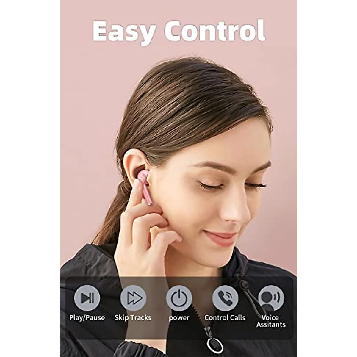 Wireless Earbuds Bluetooth, ENC Noise Cancelling Deep Bass in-Ear Stereo Ear Buds,IPX6 Waterproof Headphones with Mic, USB-C Charging Case, Touch Control Earphones for iPhone & Android(Pink 2)