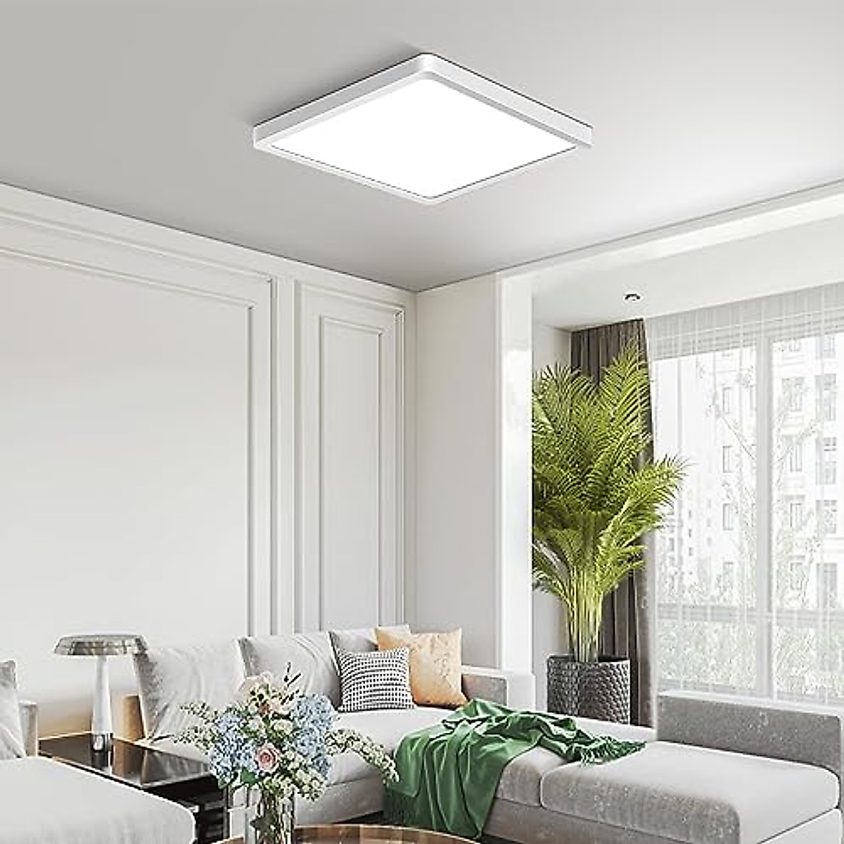 2Pack 9inch 18W LED Flush Mount Ceiling Light, 5000K Daylight White LED Ceiling Light, 1800LM Flat Square LED Ceiling Lamp for Bedroom, Kitchen, Living Room (White)