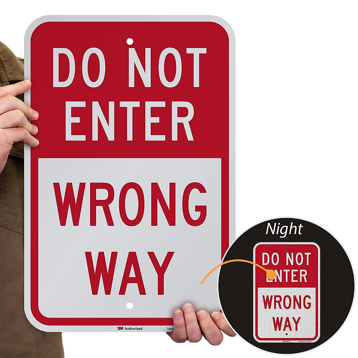 SmartSign 18 x 12 inch “Do Not Enter - Wrong Way” Metal Sign, 63 mil Aluminum, 3M Laminated Engineer Grade Reflective Material, Red and White, Made in USA