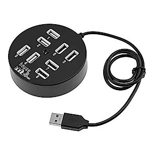 KDL TECH USB Hub 8 Ports Box Data Transmission Round Hub Multi-USB Splitter & Charge for Devices Faster for Mobile Phone, USB Flash Disk, PC, Tablet (Black)