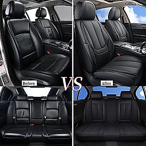 Coverado Car Seat Covers Full Set, 5 Seats Universal Seat Covers for Cars, Waterproof Nappa Leather Auto Seat Protectors, Front and Rear Seat Protectors Fit for Most Sedans SUV Pick-up Truck, Black