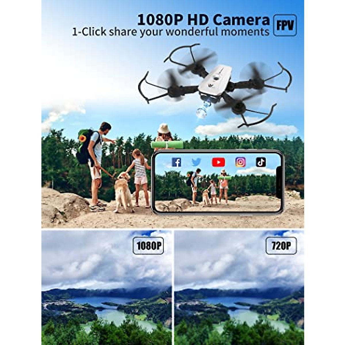 Drones with Camera for Adults/Kids/Beginners - FPV Drone with Camera 1080P Live Video Drones for Kids with 1 Key Fly/Land/Return Design Drones for Adults with 360° Flip/Custom Path/164fts Range RC Drone with Voice/Gesture/Gravity Control Gift Ideas