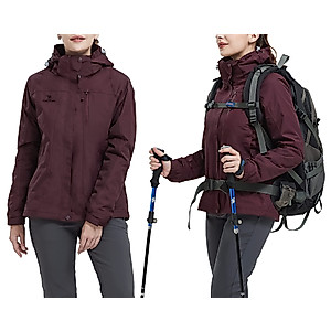 CAMEL CROWN Women's Ski Jacket Waterproof 3 in 1 Winter Jacket Windproof Warm Fleece Hooded Snowboard Mountain Snow Coat