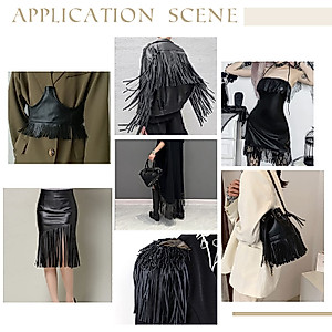 PH PandaHall 2 Yards Leather Fringe Trim, 5.9 Inch PU Leather Tassels Brown Tassel Trim DIY Dance Skirt Tassel Fringe Wrap Cover for Keychain Clothe Dress DIY Lamp Shade Bag Sewing Craft Embellishment