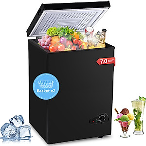 Iorbur FLG-100Q-Black 7.0 Cu.Ft Chest, Adjustable 7-Gear Temperature Control, with Removable Baskets, Deep Compact Freezer for Home, Kitchen, Garage, Office, Shop, RVs-Black