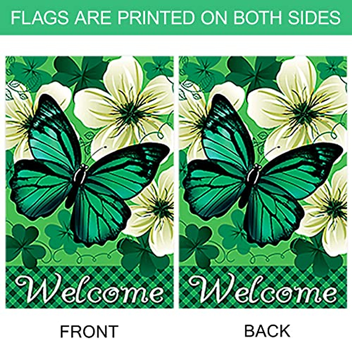Morigins Welcome Clover Butterfly House Flag Decorative St.Patrick's Day Double Sided Flag 28 X 40 Inch