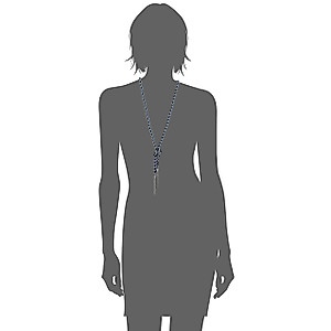 GUESS "Basic" Silver and Denim Woven Tassel Y-Shaped Necklace, 30" + 2" Extender