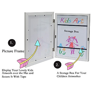 Kids Artwork Frames and Storage Box, 8.5x11 Set of 2, Picture for Children Art Projects, Drawing and Schoolwork, Front-Opening Kids Artwork Storage Box (White)