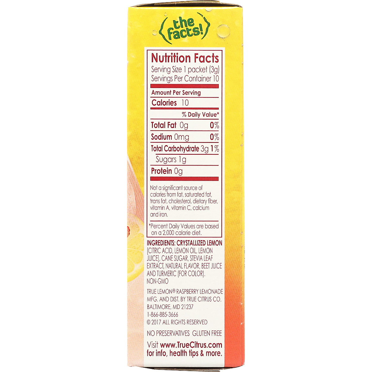 True Lemon Raspberry Lemonade Drink Mix, 10 Count