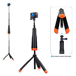 GEPULY Waterproof Selfie Stick Floating Hand Grip Tripod for GoPro Hero 12 11 10 9 8 7 6 5 4 3 2, Fusion, Max, Most Action Cameras Used as a Floating Tripod, Hand Grip, Selfie Stick, Tripod Stand