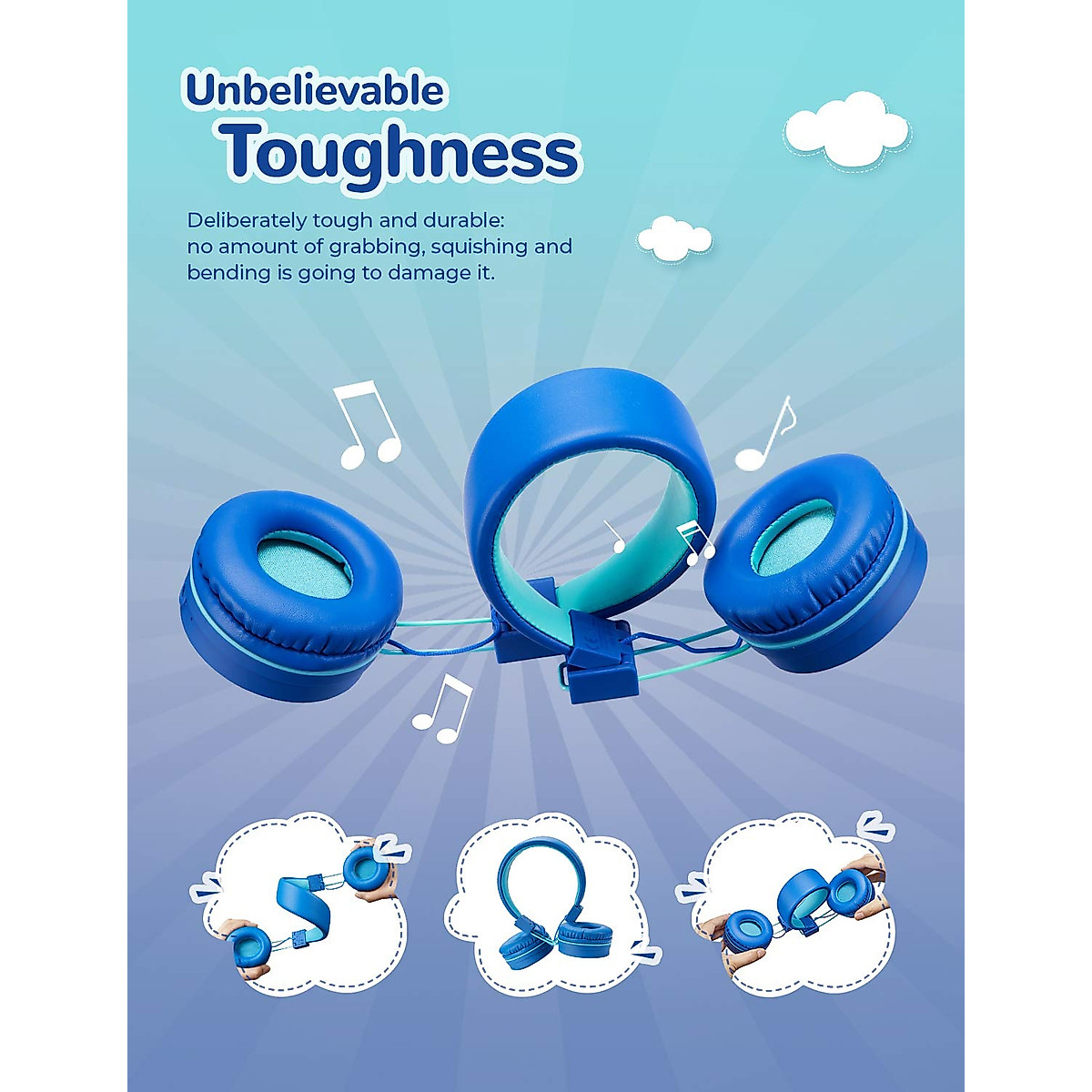 iClever Kids Bluetooth Headphones, BTH02 Kids Headphones with MIC, 22H Playtime, Bluetooth 5.0 & Stereo Sound, Foldable, Adjustable Headband, Childrens Headphones for iPad Tablet School (Blue)