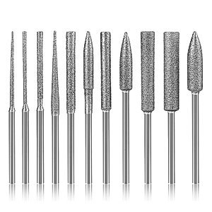 Stone Carving Set Diamond Burr Bits Compatible with Dremel, 11PCS Polishing Kits Rotary Tools Small Long Cone Accessories with 1/8’ Shank For Carving, Engraving, Grinding, Stone, Rocks, Jewelry, Glass