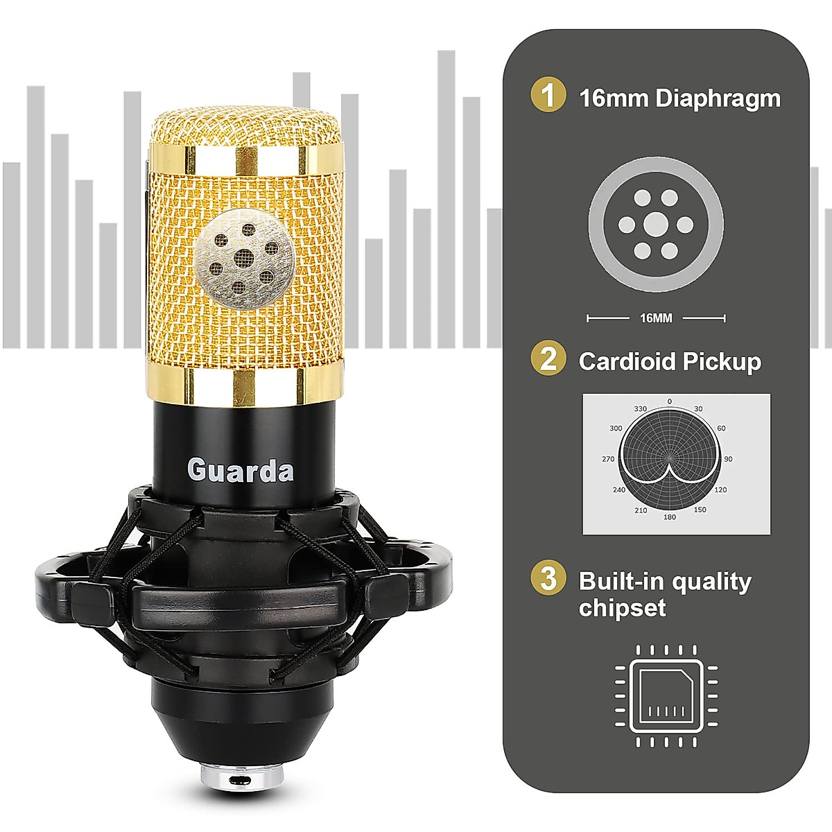 Studio Condenser USB Microphone Computer PC Microphone Kit with Adjustable Scissor Arm Stand Shock Mount, for PC Computer Recording Podcasting YouTube Karaoke Gaming Streaming Teaching Guarda GD100