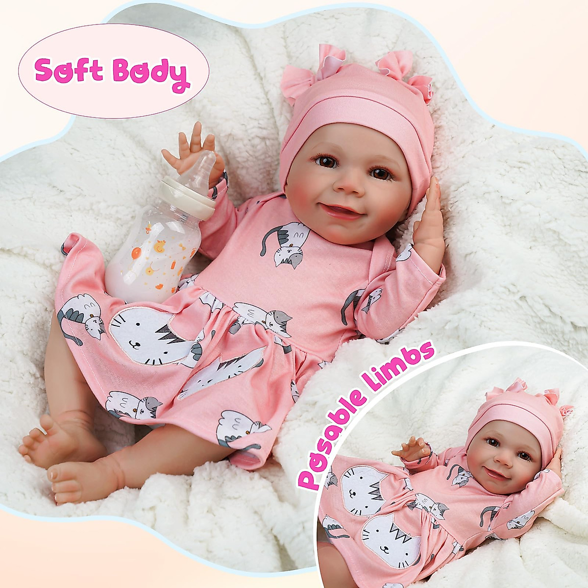 BABESIDE Lifelike Reborn Baby Dolls - 20Inch Soft Vinyl Handmade Realistic Baby Dolls Adorable Smiling Lifelike Newborn Dolls for Girls, Safe for Kids Age 3+