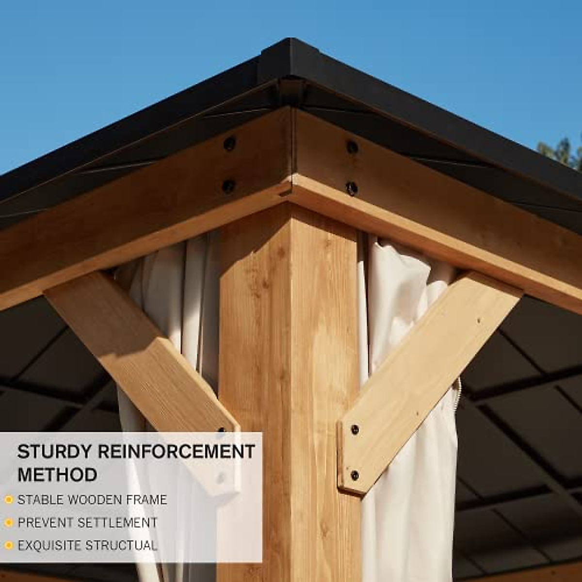 YOLENY 11' x 13' Spruce Wood Gazebo, Outdoor Hardtop Gazebo with Privacy Curtains and Mosquito Netting for Patio, Garden, Backyard, Poolside