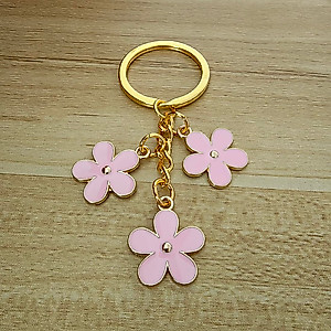 Meimimix Flowers Charms Enameled Keychain Chain Tassel Keyring For Women Girls Purse Bag Accessories Jewellery (Pink)